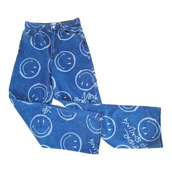 H&M | Jeans | Nwot Smiley Originals X Hm High Waist Smiley Face Wide ...